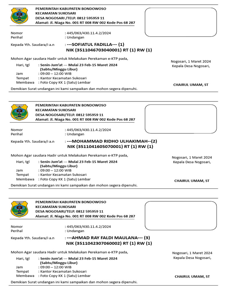 Undangan eKTP 2024 | PDF