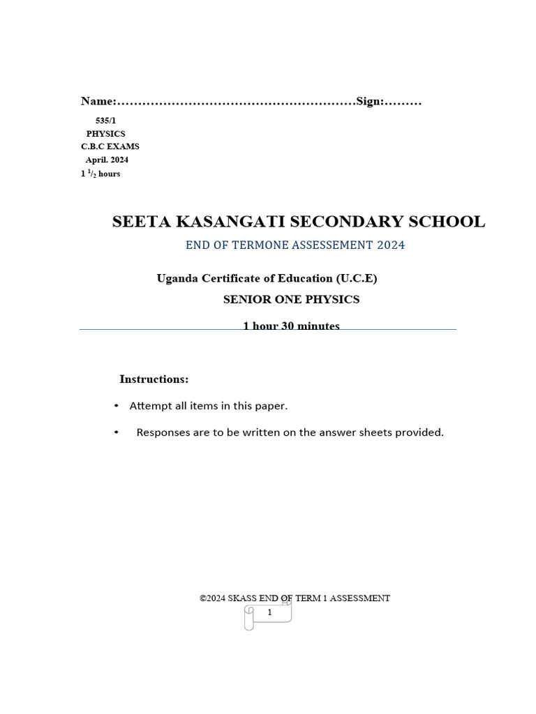 S1 PHY EOT 3 KAMOTA 2023 (1) Conv | PDF | Measurement | Metrology