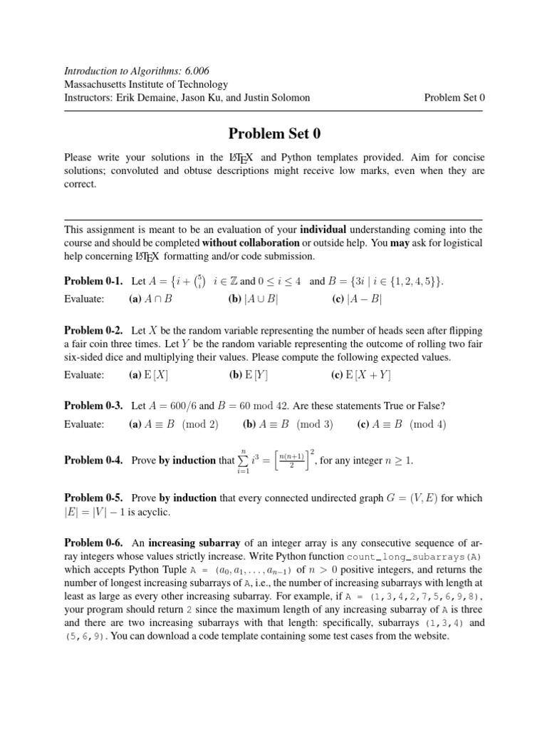 MIT6 006S20 Ps0-Questions | PDF | Applied Mathematics | Computer Programming