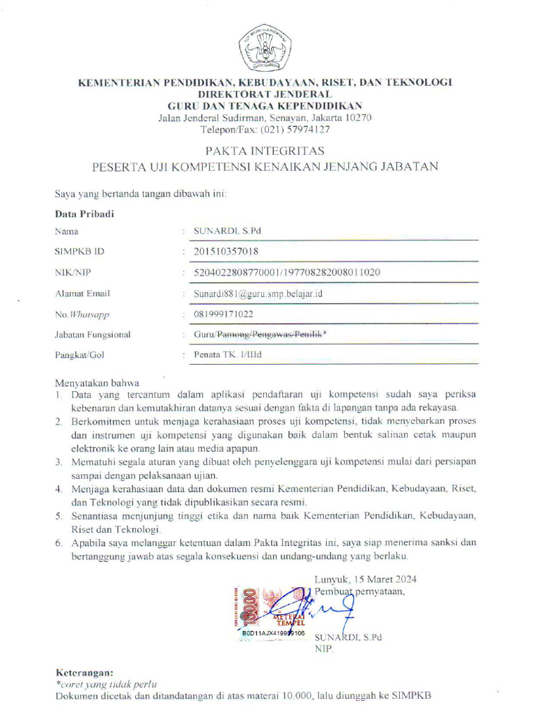 Pakta Integritas UKOM | PDF