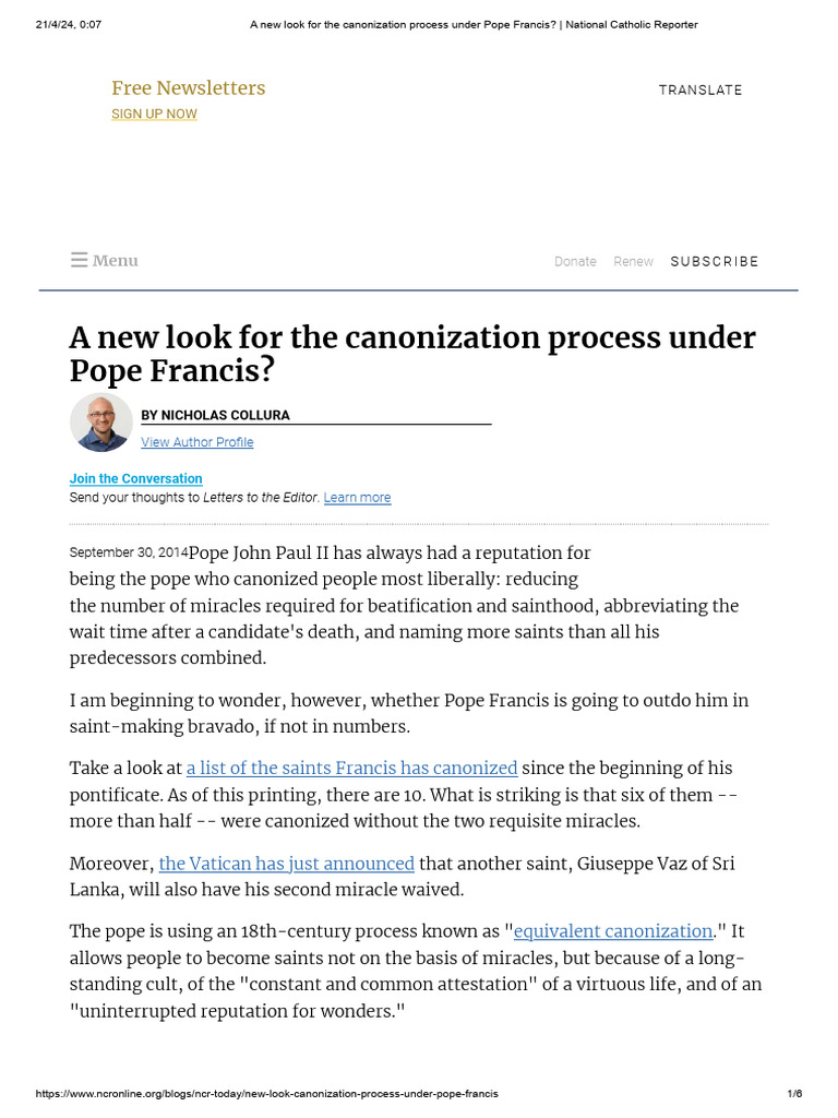 A New Look For The Canonization Process Under Pope Francis - National ...