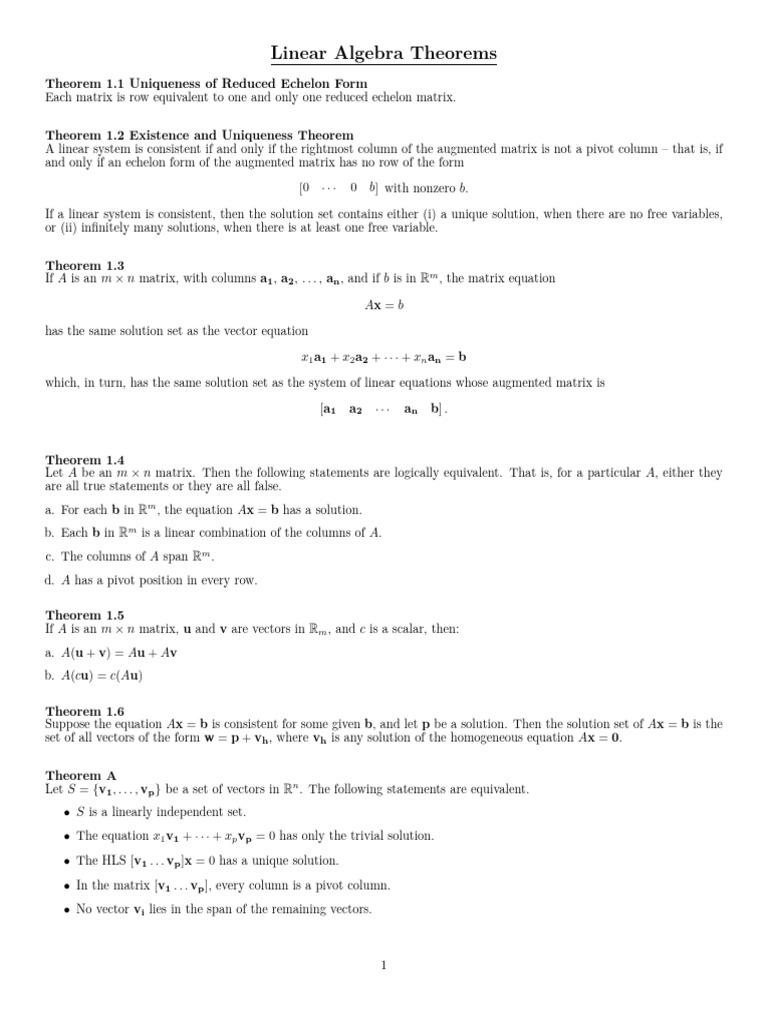 Theorem Sheet | PDF | Eigenvalues And Eigenvectors | Matrix (Mathematics)