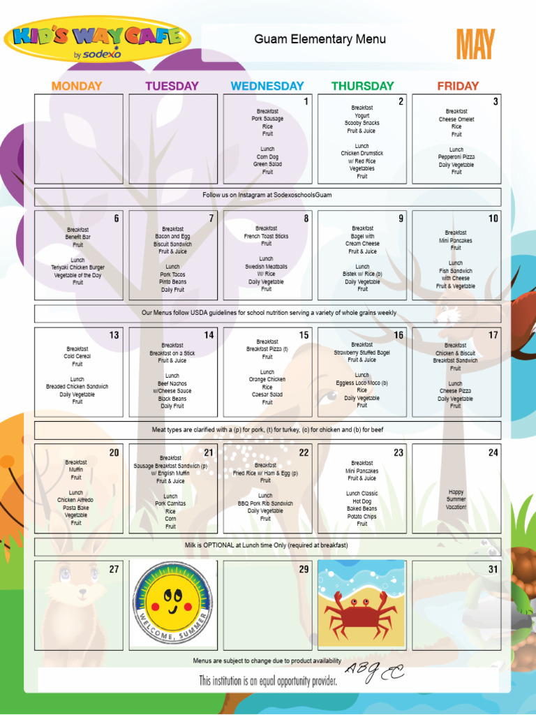 May Elementary Menu | PDF | Lunch | Sandwich
