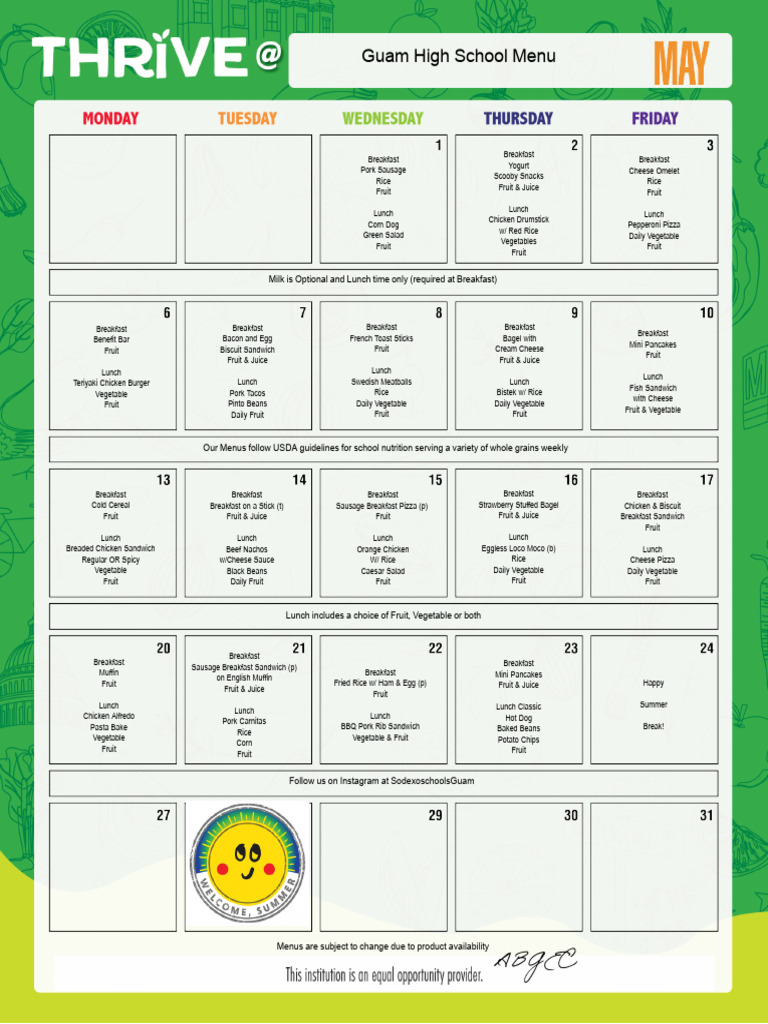 May High School Menu | PDF | Lunch | Sandwich