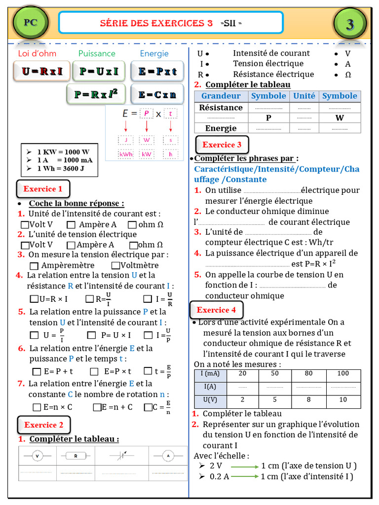 Concepts de base en électricité et exercices | PDF | Résistance ...