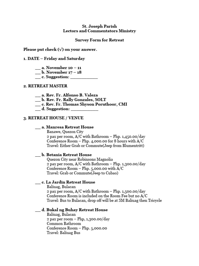 Retreat Survey Form | PDF