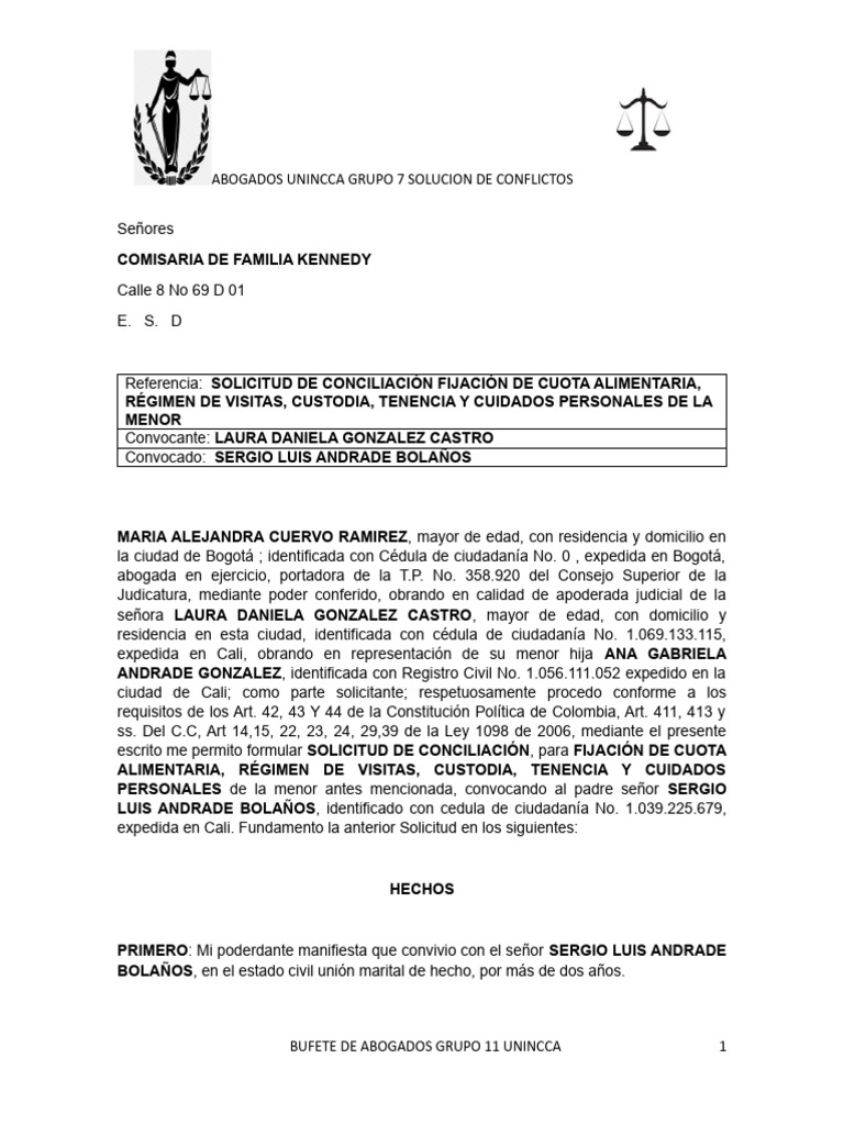 Solicitud de Conciliacion Comisaria de Familia Final | PDF | Documento de identidad | Justicia
