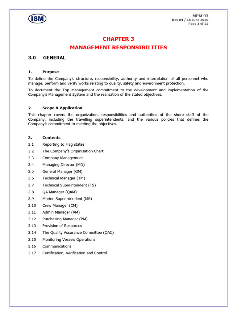 MPM CH 03 Management Responsibilities - Rev 04 | PDF | Quality ...