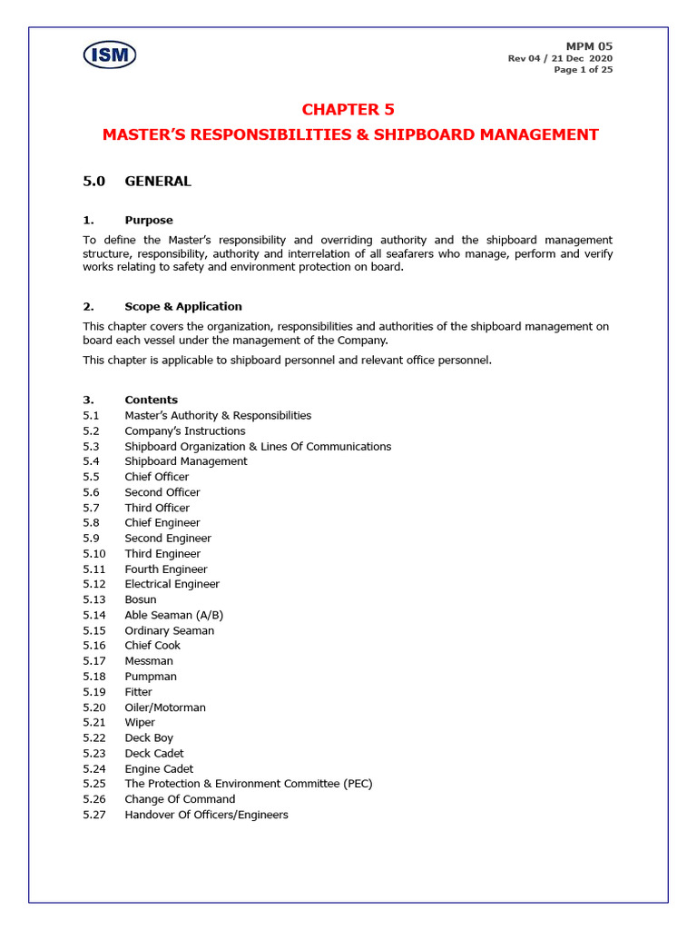 MPM CH 05 Master's Responsibilities & Shipboard Management Ver04 | PDF ...