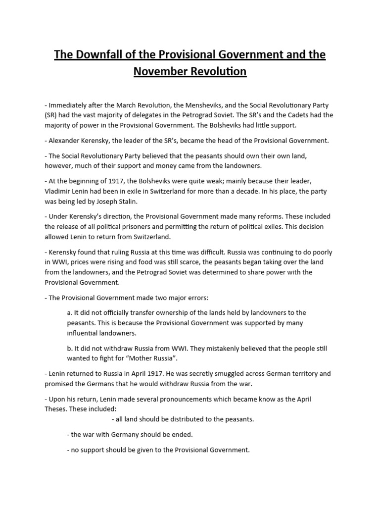 Provisional Govt's Fall & Nov Revolution | PDF | Vladimir Lenin | Anti ...