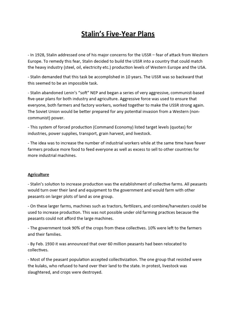 Notes-Stalin's Five-Year Plans | PDF | Joseph Stalin | Agriculture