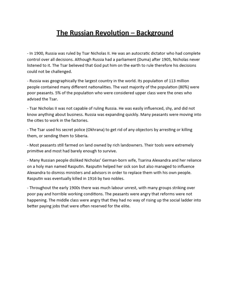 Notes-The Russian Revolution Background | PDF | Nicholas Ii Of Russia ...