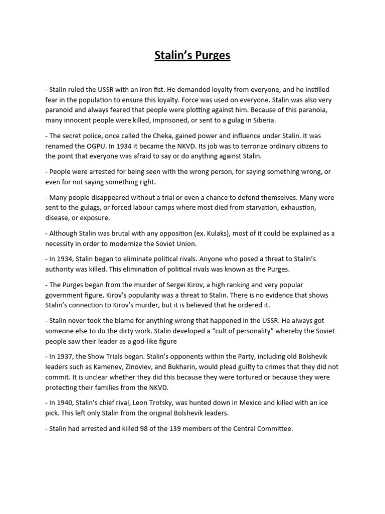 Notes-Stalin's Purges | PDF | Joseph Stalin | Far Left Politics