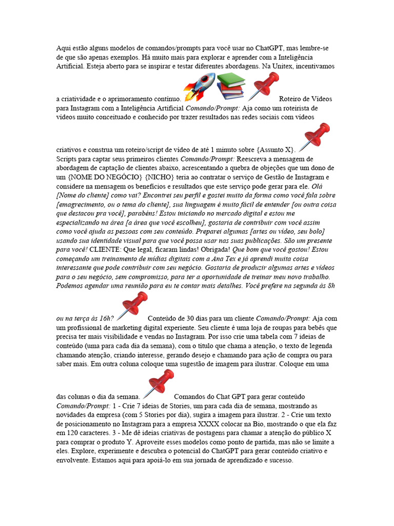 Aqui Estão Alguns Modelos de Comandos - Prompt GPT | PDF | Marketing