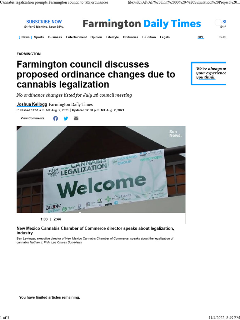 Farmington Council Discusses Proposed Ordinance Changes Due To Cannabis ...