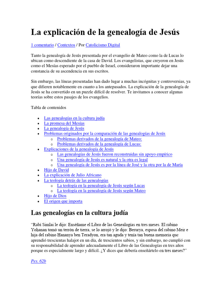 Genealogía de Jesús: Mateo y Lucas | PDF | Natividad De Jesus | Jesús
