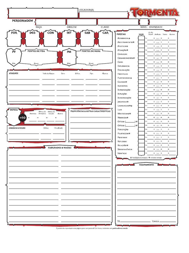 Ficha Tormenta 20 - Jogo Do Ano | PDF