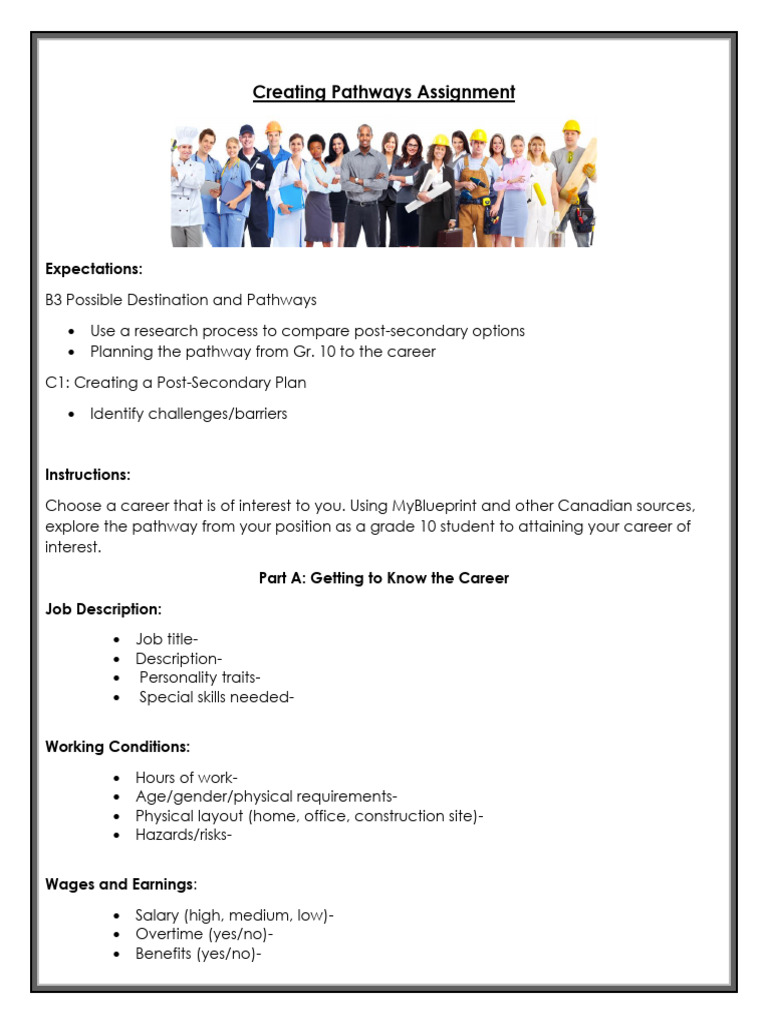 GLC2O - Assignment - Creating Pathways | PDF | Literacy | Behavior ...