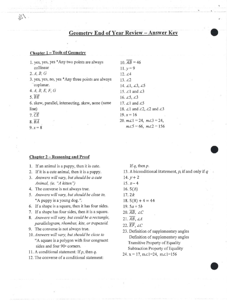 Geom - Giant EOC Review - CHPT 1-4 - Answers | PDF | Elementary ...