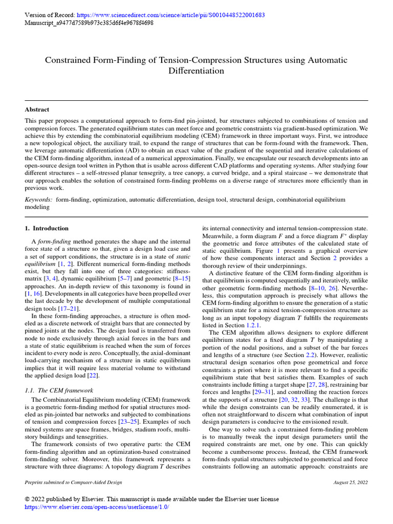 2023, Constrained Form-Finding of Tension-Compression Structures Using Automatic Differentiation ...