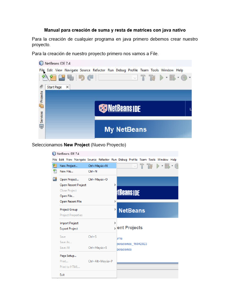 Manual para Creación de Suma y Resta de Matrices Con Java Nativo | PDF | Matriz (Matemáticas ...