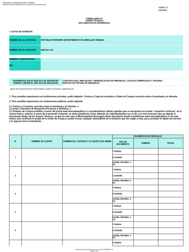 03 Formulario NÂ°1 Experiencia v10 54 | PDF