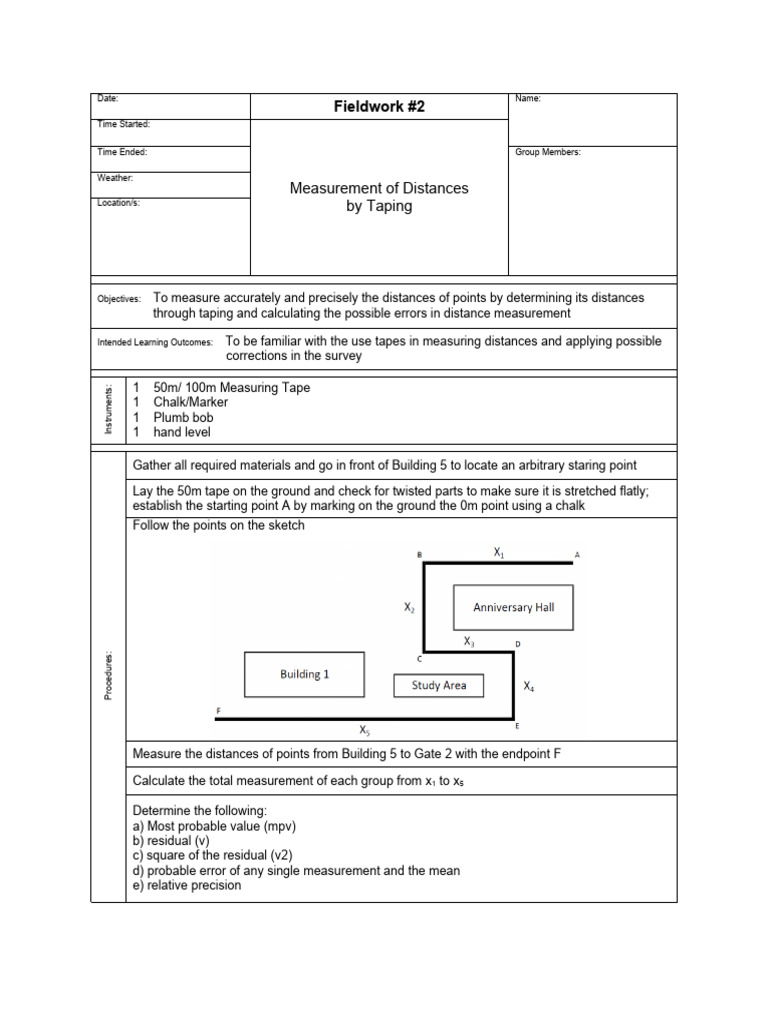 Surveying Fieldwork 2 Measurement of Distances 1 | PDF | Surveying ...