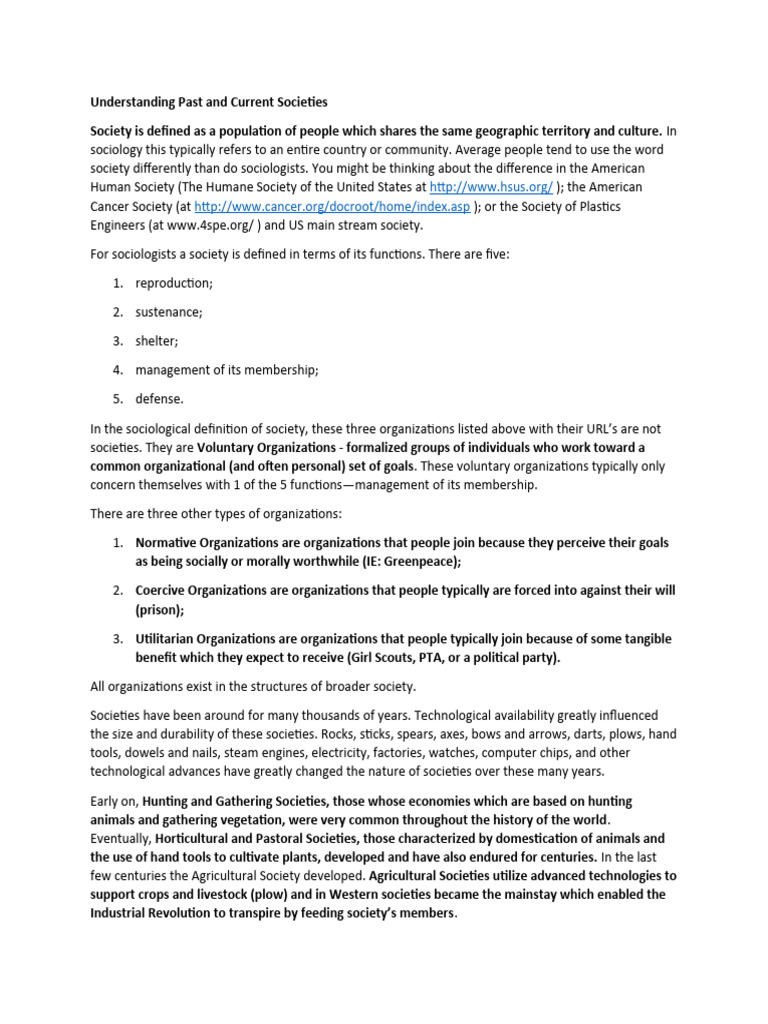 Understanding Past and Current Societies | Download Free PDF | Society ...