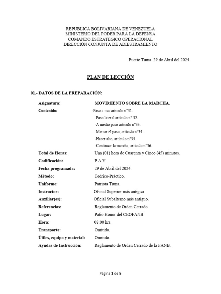 PLAN DE LECCION Orden Cerrado | PDF | Militar