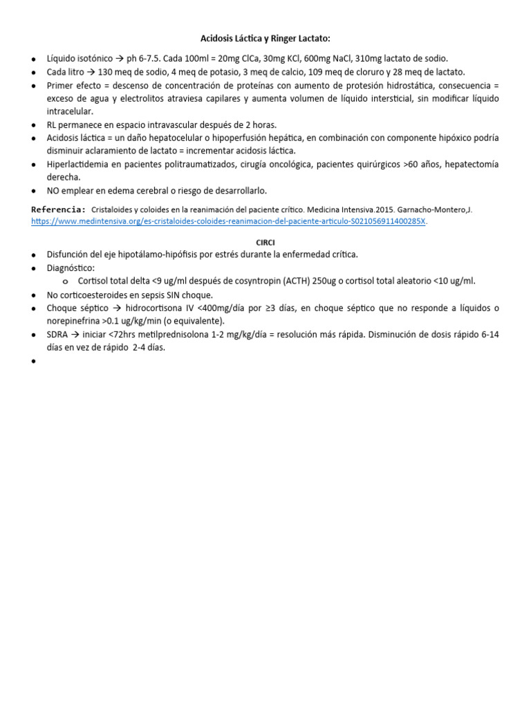 Acidosis Láctica y Ringer Lactato | PDF | Edema | Ácido láctico