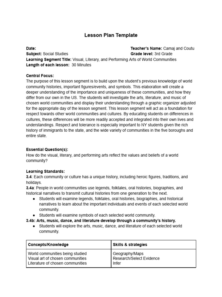 Grace and Nora Lesson Plan Template | PDF | Thought | Lesson Plan