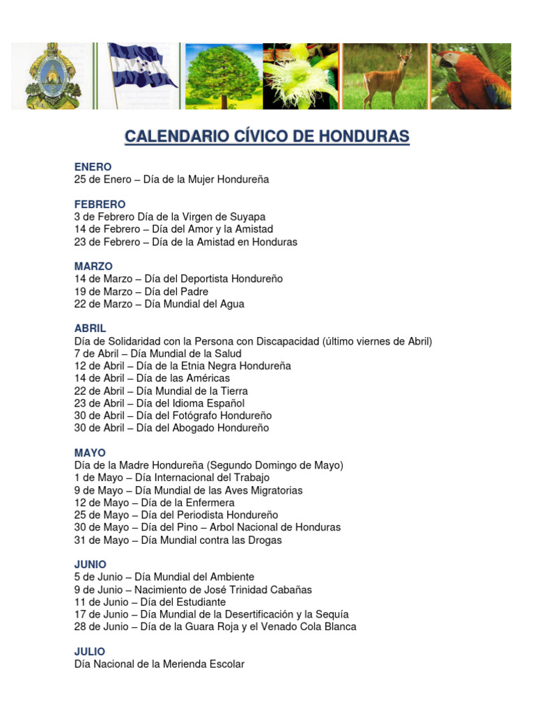 Calendario Cívico de Honduras 2024 | PDF | Honduras