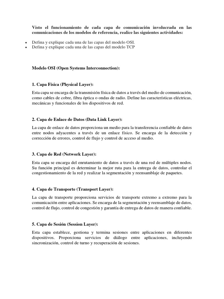 Unidad 2. Actividad 3. Capas Del Modelo OSI y TCP | PDF | Modelo osi ...