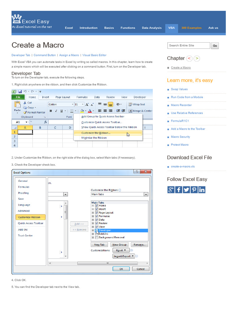 Chapter 1.1 - Create A Macro | PDF | Microsoft Excel | Visual Basic For Applications