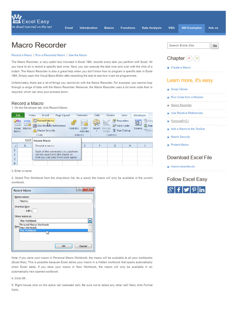 Chapter 1.4 - Macro Recorder | PDF | Microsoft Excel | Macro (Computer ...