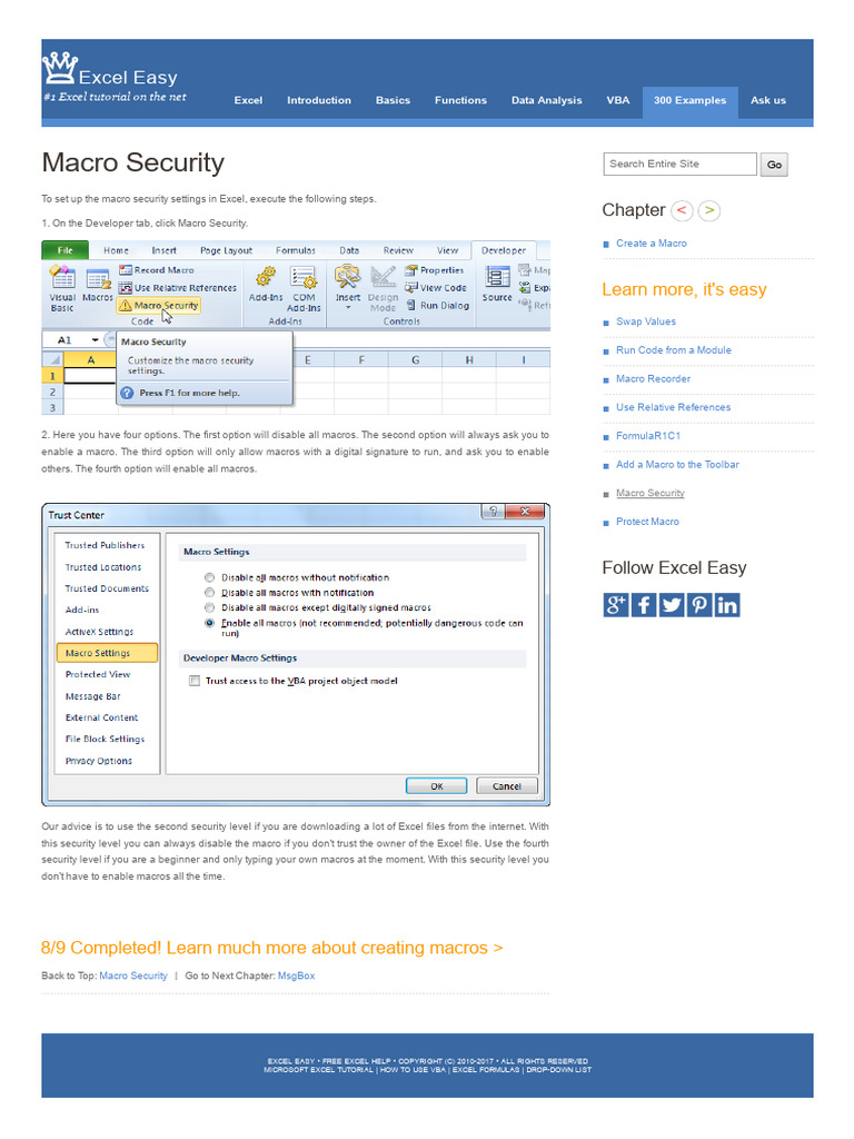 Chapter 1.8 - Macro Security | PDF | Microsoft Excel | Visual Basic For Applications