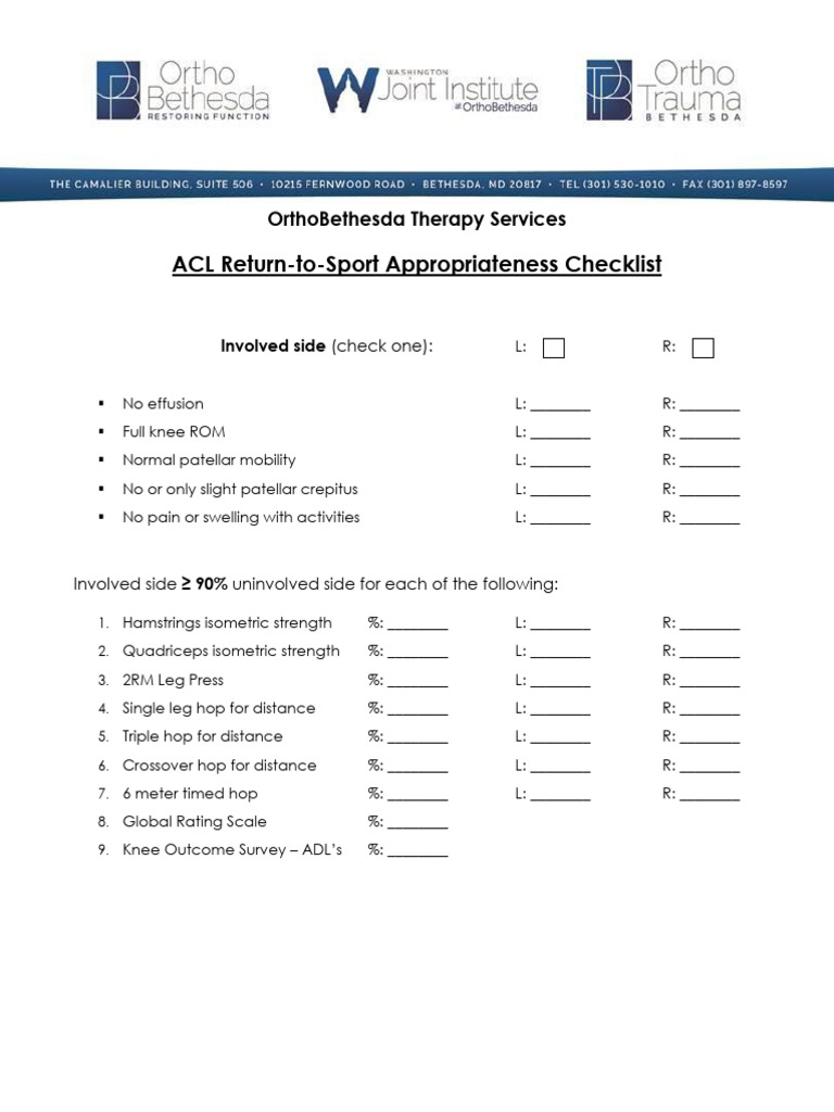 Acl Return Sport Checklist | Download Free PDF | Clinical Medicine ...