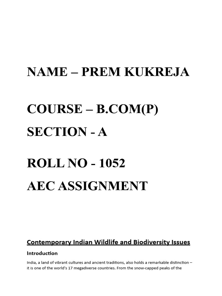 Name - Prem Kukreja Section - A ROLL NO - 1052 Aec Assignment | Download Free PDF | Conservation ...