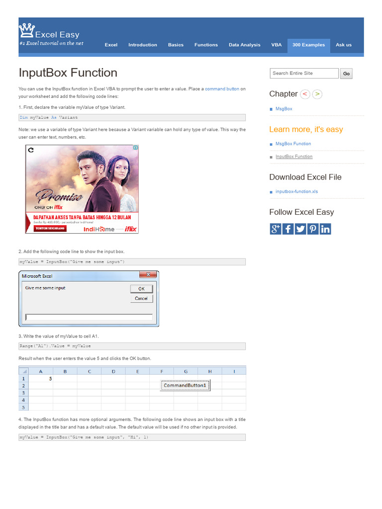 Chapter 23 Input Box Function Pdf Microsoft Excel Computer Science 