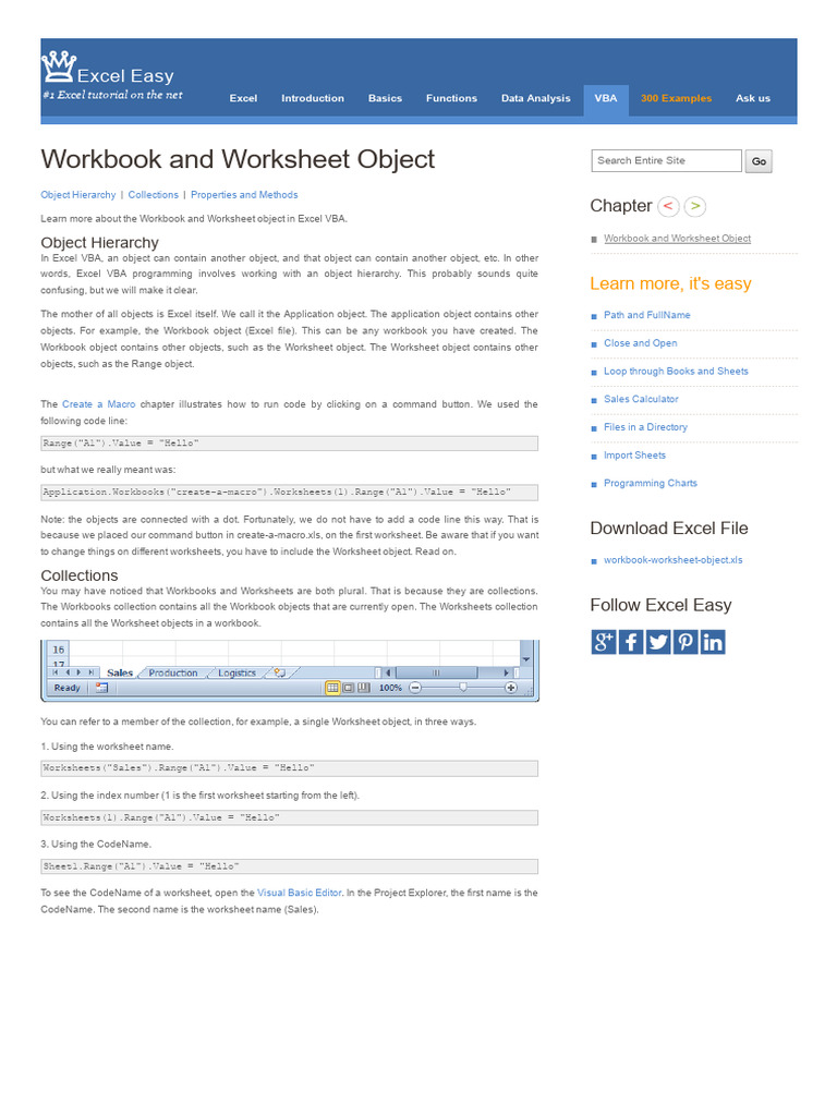 Chapter 3.1 - Workbook and Worksheet Object | PDF | Microsoft Excel ...