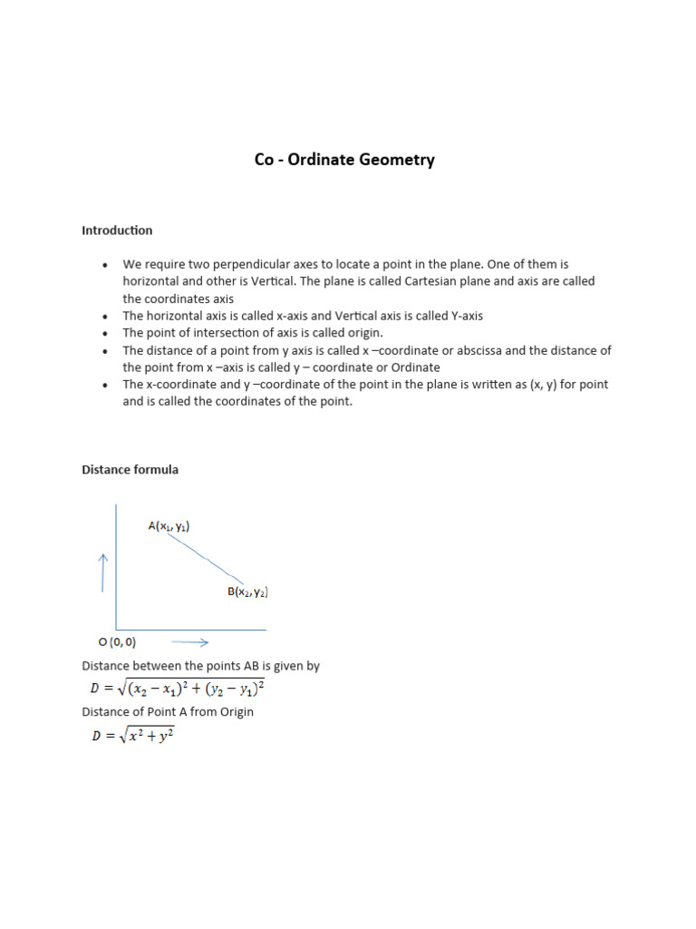 Co Ordinate Geometry For 9th Class Foundation Pdf Cartesian