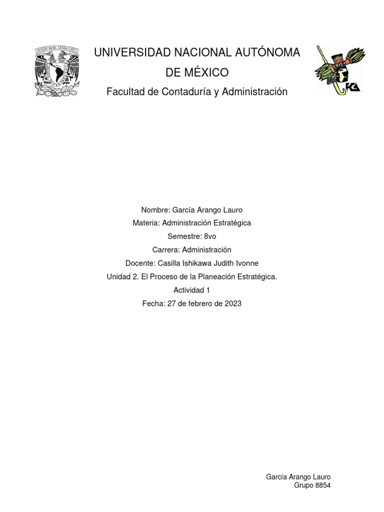U2 Act 1 García Arango | PDF | Planificación | Business