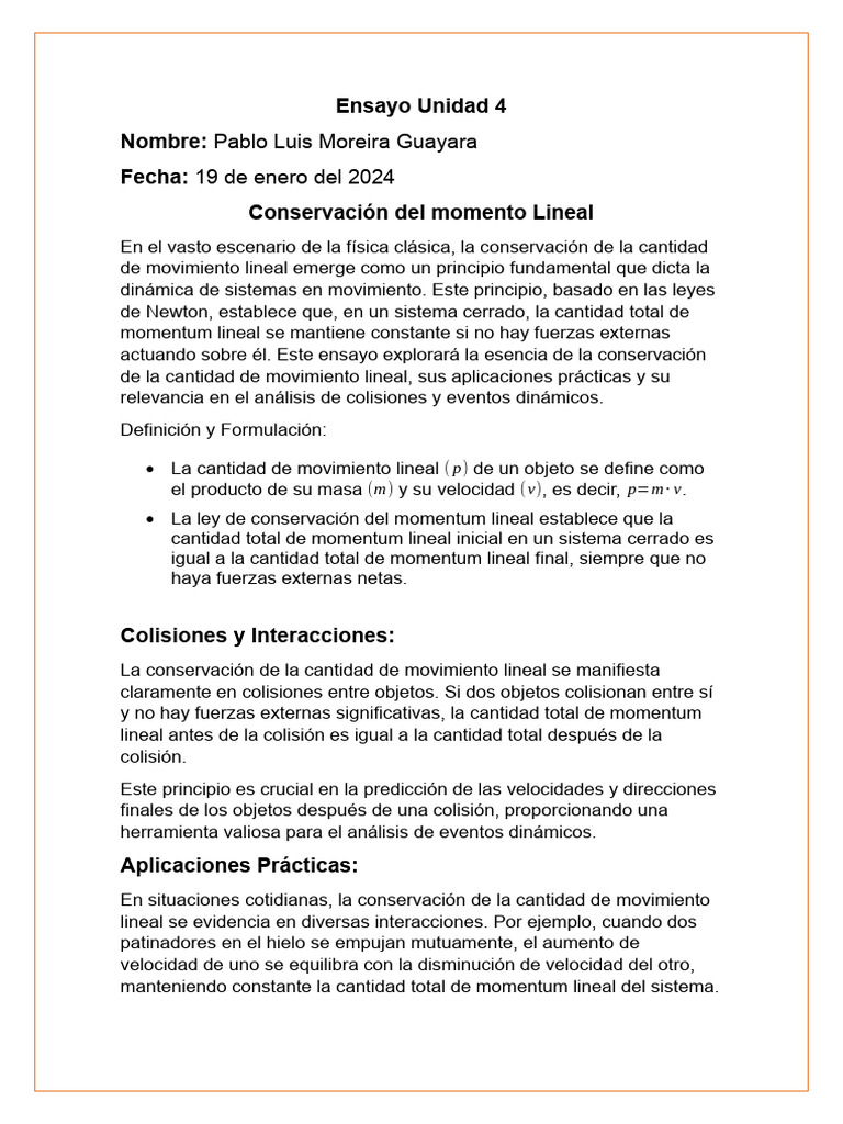 Conservación del Momentum Lineal | PDF | Impulso | Fuerza