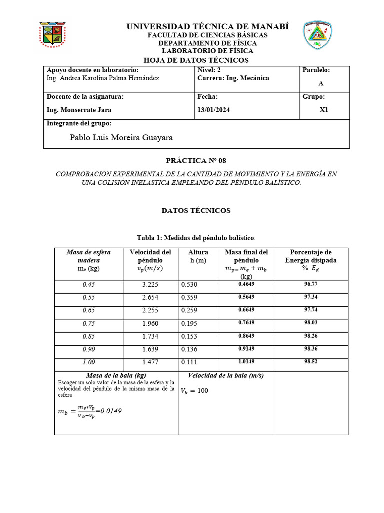 Informe 8 | PDF | Masa | Proyectiles