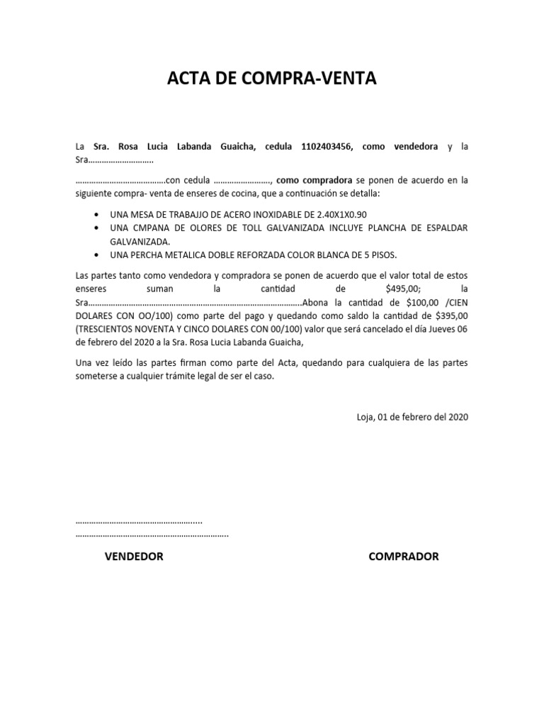 Acta de Compra Enseres | PDF