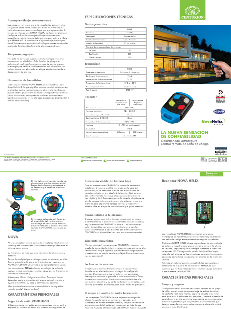 Centurion Nova Helix Remote Brochure SP 23092020BM | PDF | Control ...