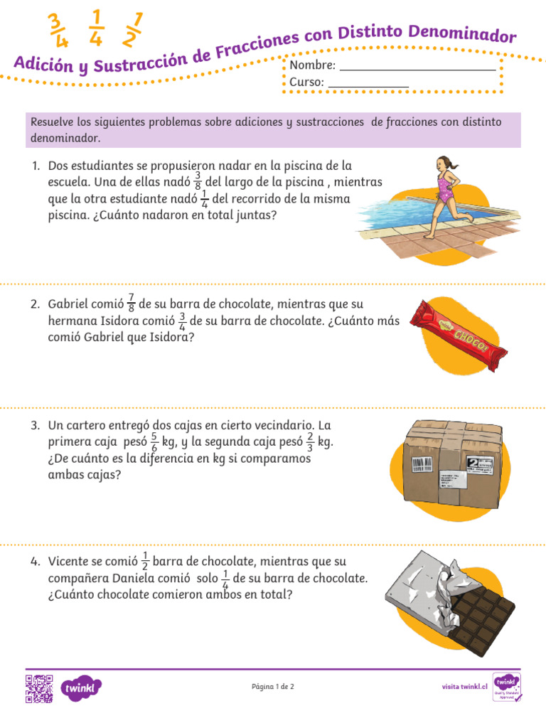 Problemas de Adicion y Sustraccion de Fracciones Con Distinto ...
