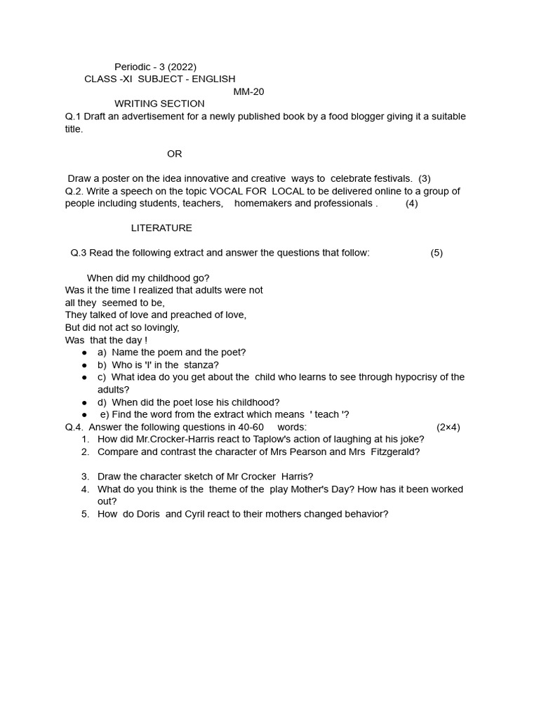 Perodic3 English Class 11th | PDF