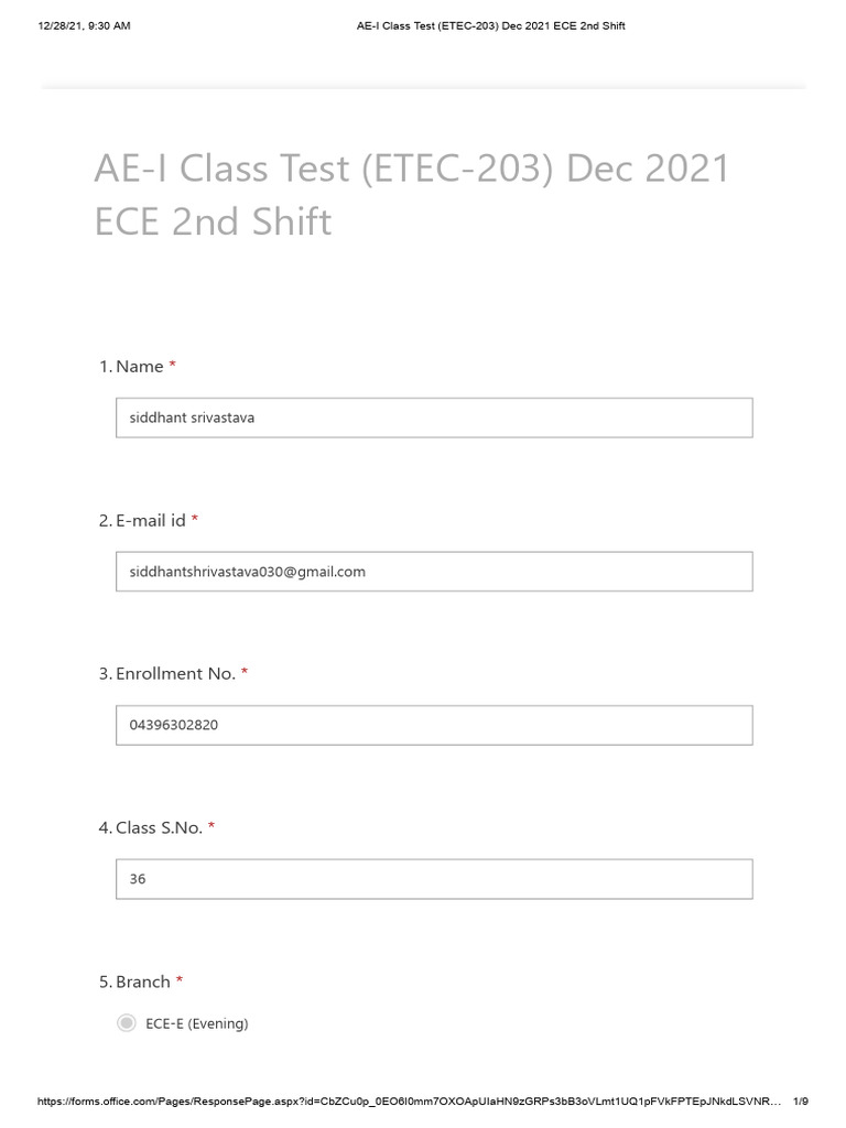 AE-I Class Test (ETEC-203) Dec 2021 ECE 2nd Shift | PDF | Amplifier ...