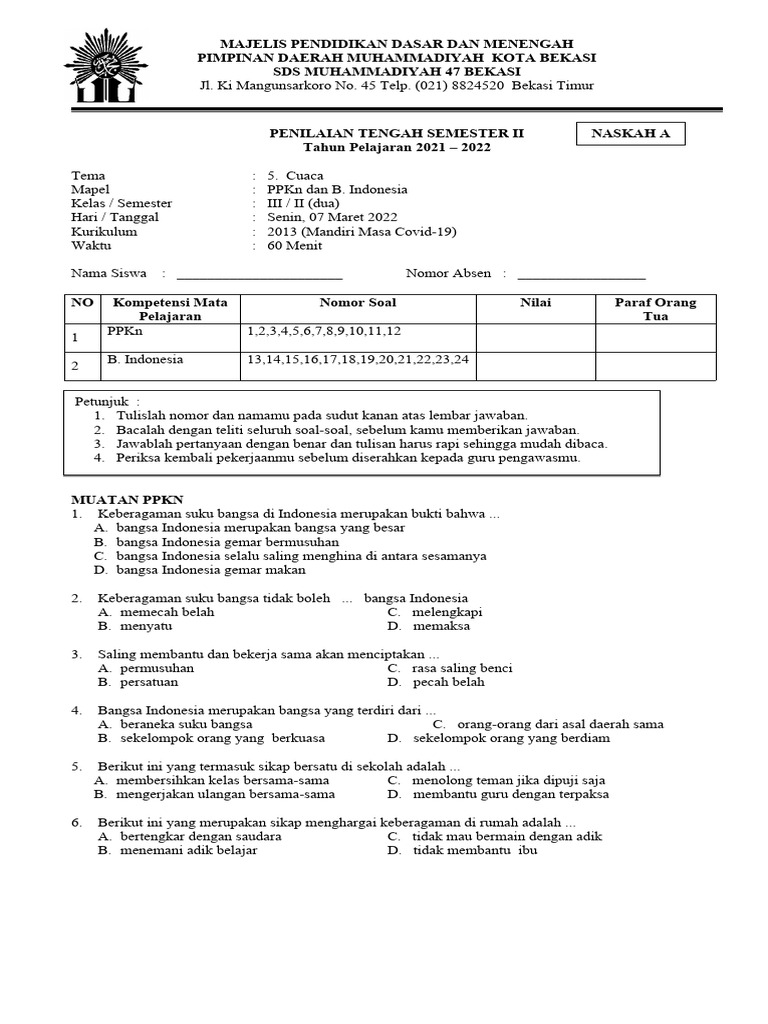 Soal PTS Genap 21-22 | PDF